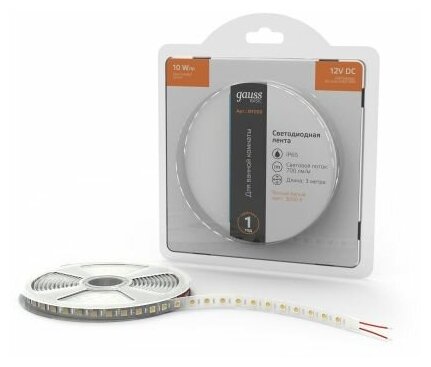 Светодиодная лента Gauss Basic LED 5050/60 12V 10W/m 700lm/m 3000K 10mm IP65 3m 1/100