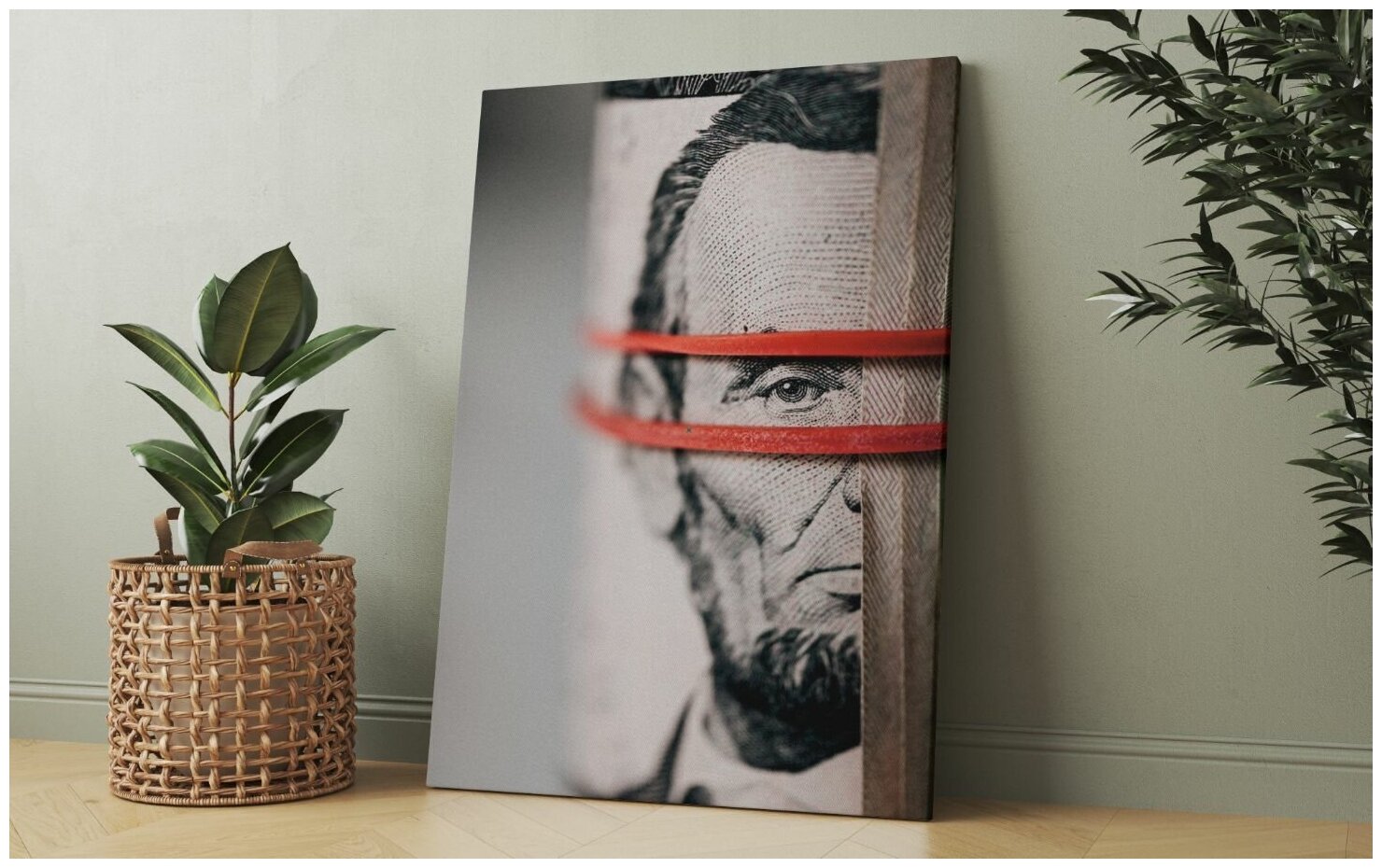 Картина на стену Авраам Линкольн / купюра 5 долларов / поп-арт / картина на холсте интерьерная / панно 60 х 40 см