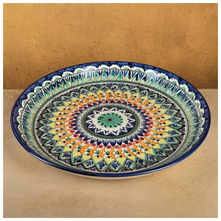 Ляган круглый, диаметр 37 см блюдо из керамики, узбекская посуда, тарелки для сервировки