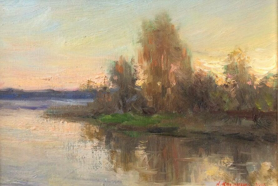 ART-Salon at Oktyabrskaya картина "Вечереет", 18х25 см, холст, масло, авторская работа