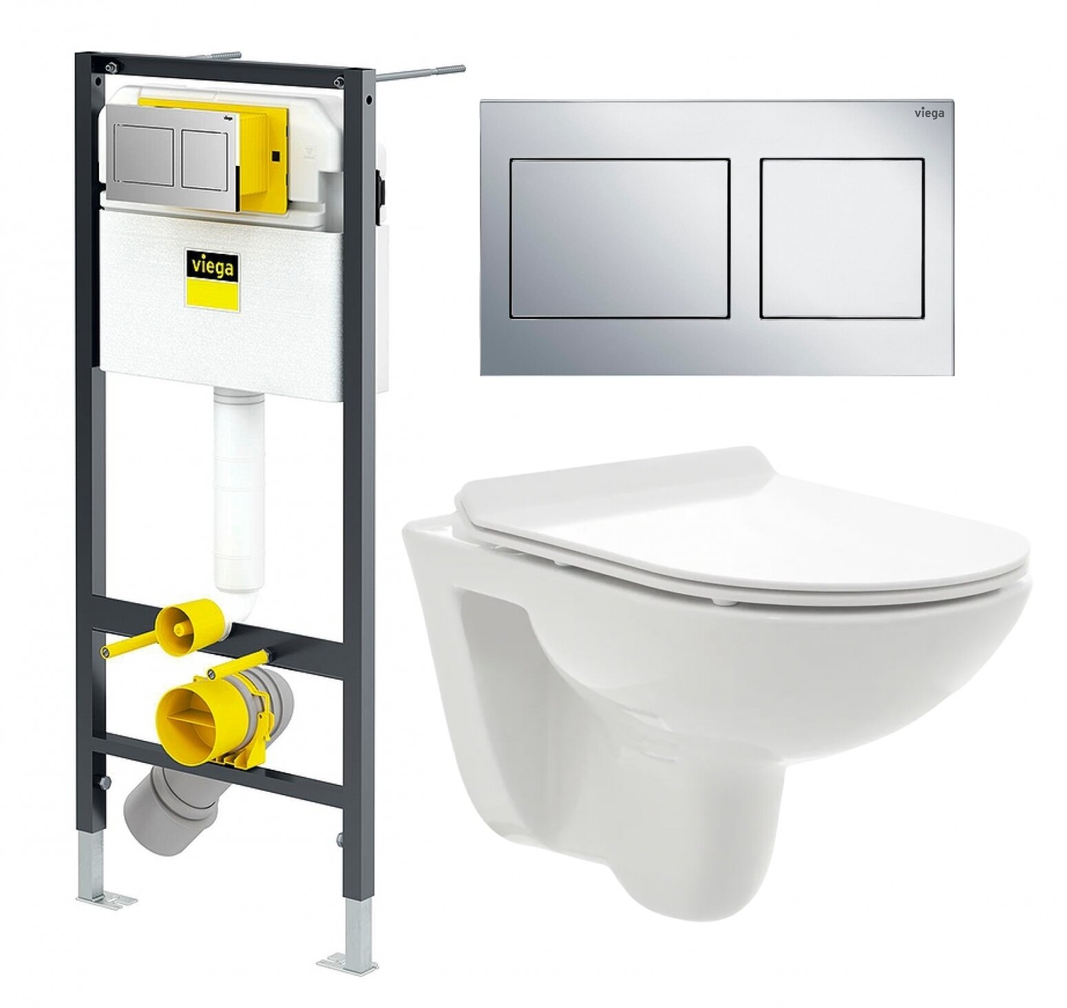 Комплект 3 в 1 инсталляция Viega Prevista Dry 8524.14 792596 + Унитаз подвесной AQUAme AQM2008 + кнопка хром
