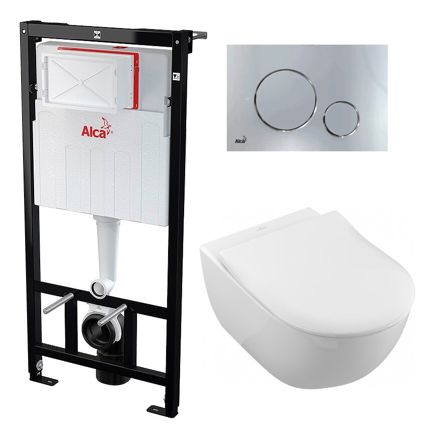 Комплект 3 в 1 инсталляция AlcaPlast + Унитаз подвесной Villeroy & Boch Subway 2.0 5614R201 + кнопка хром