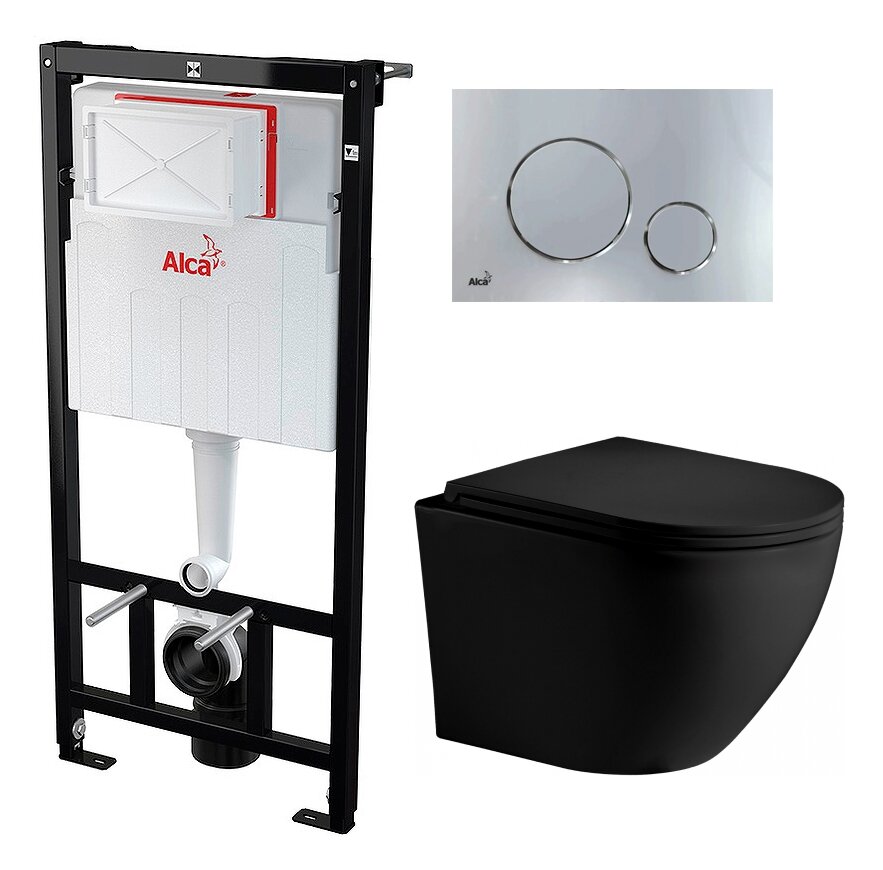 Комплект 3 в 1 инсталляция AlcaPlast + Унитаз подвесной Weltwasser WW Merzbach 043 MT-BL + кнопка хром