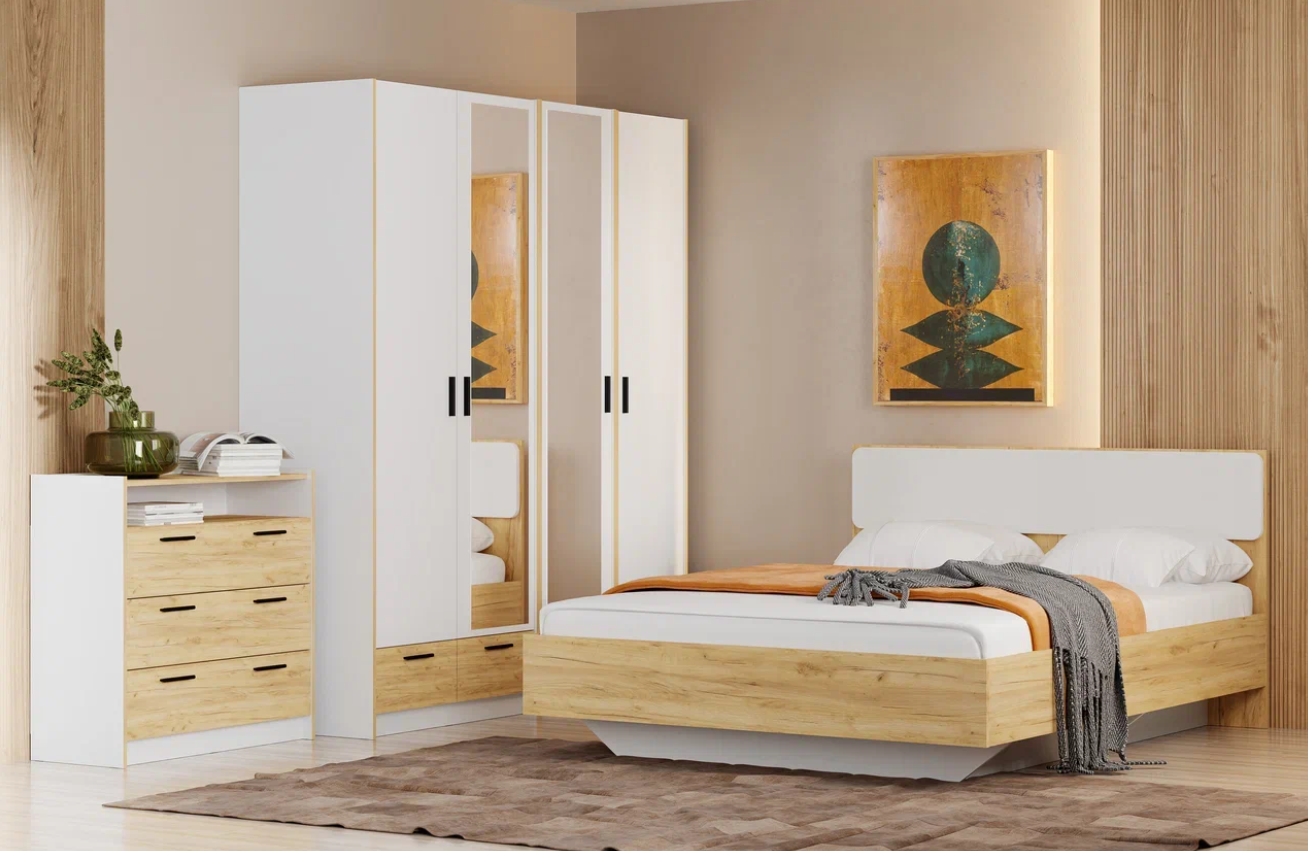 Спальня Сильва Оттавия комплектация 10 Белый Фасадный, Дуб Крафт Золотой