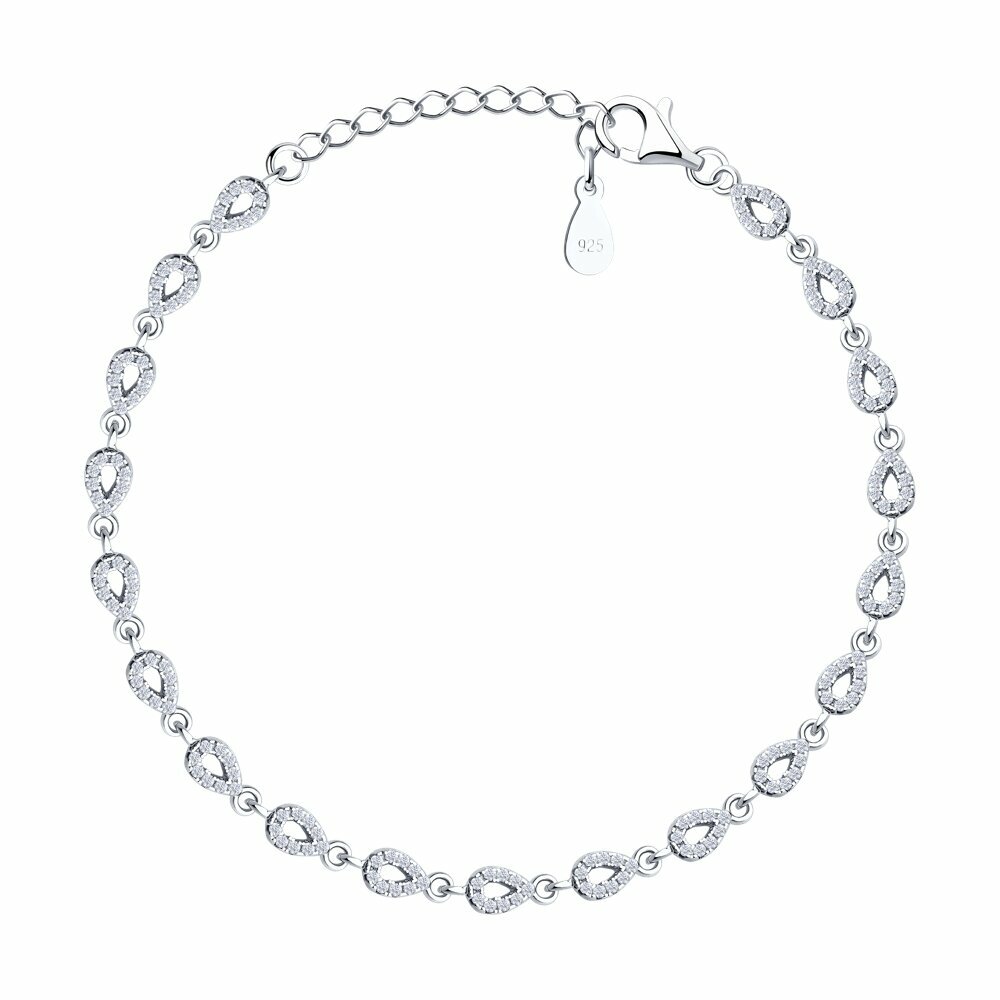 Браслет, серебро, 925 проба, родирование, фианит