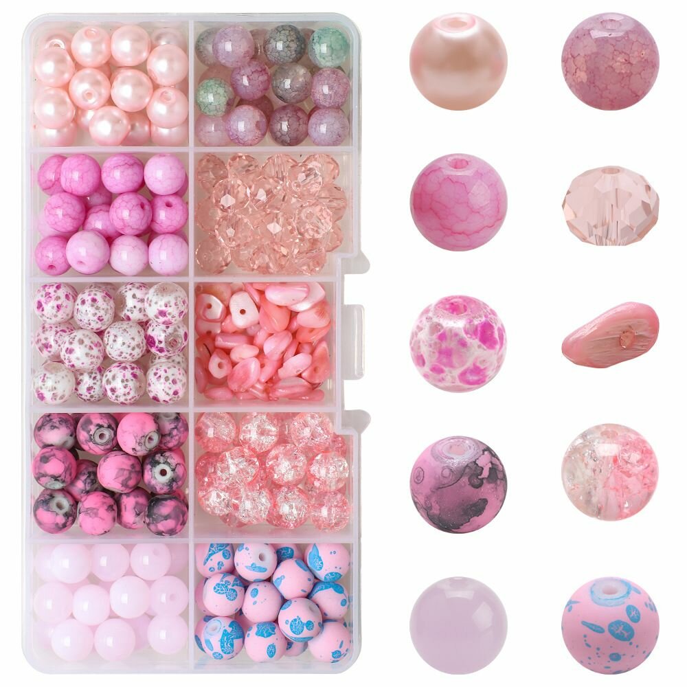 Набор бусин Panda's Workshop, для рукоделия, розовый, ABS пластик, 200 штук