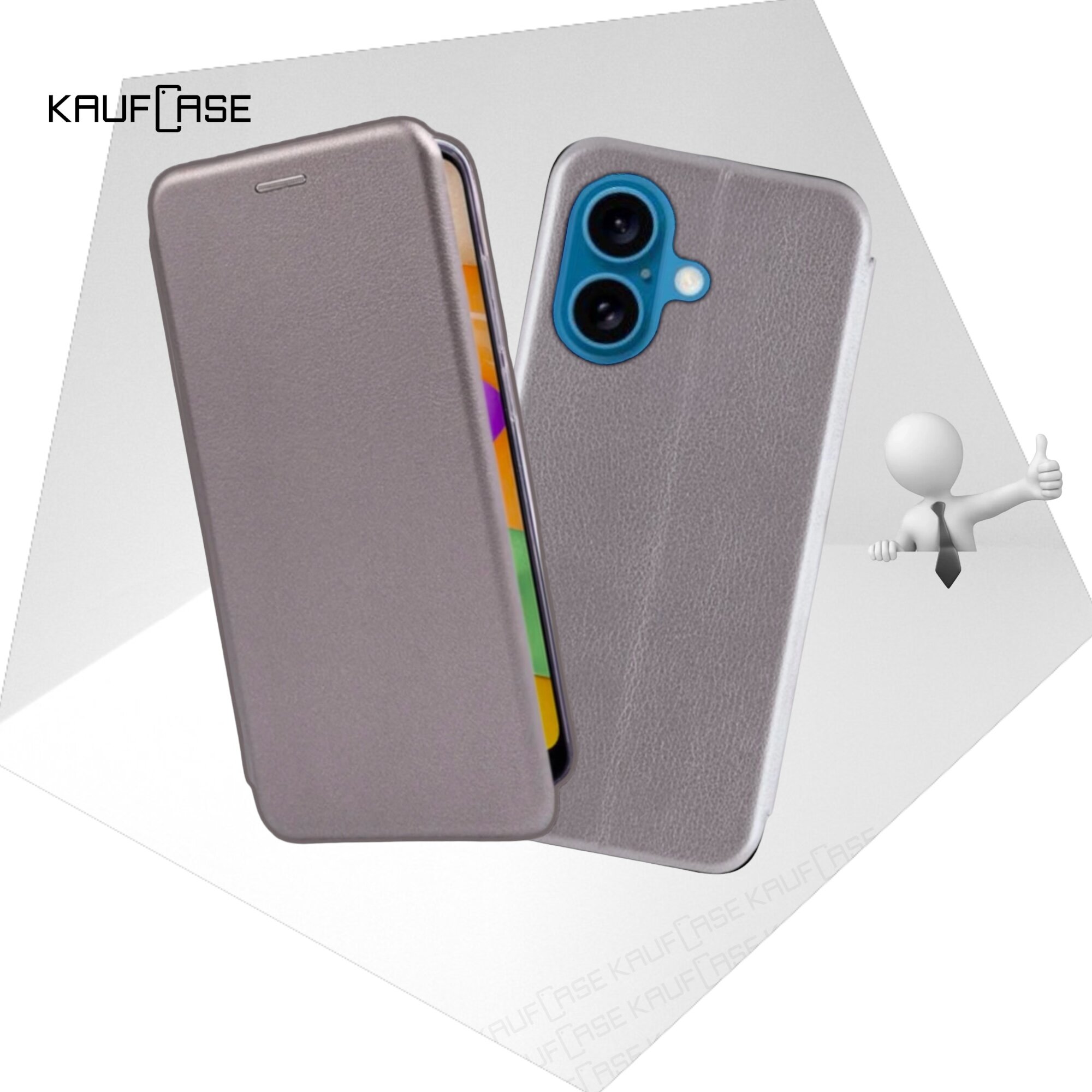 Чехол книжка для телефона Apple iPhone 16 (6.1"), серебро. Текстура под кожу