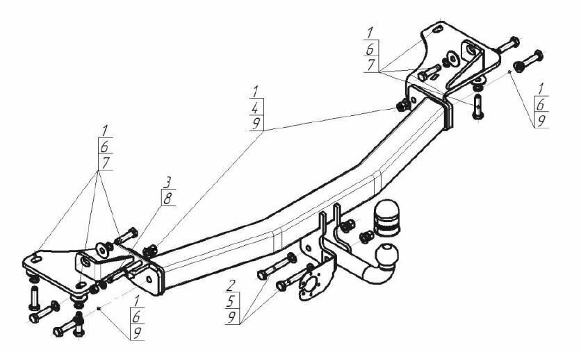 Фаркоп с оцинк. шаром Ford Explorer 2010-2020 крепление шара на двух болтах, (без электрики, паспорт и сертификат в комплекте) Motodor.90704-A