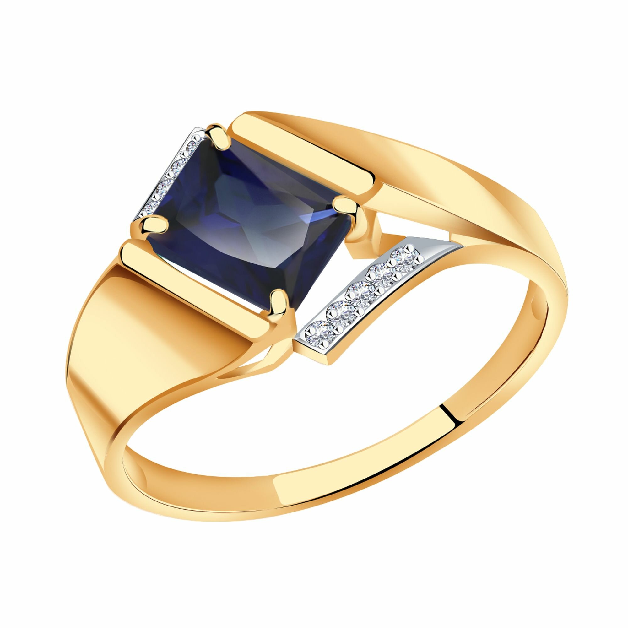 Кольцо, красное золото, 585 проба, корунд, фианит