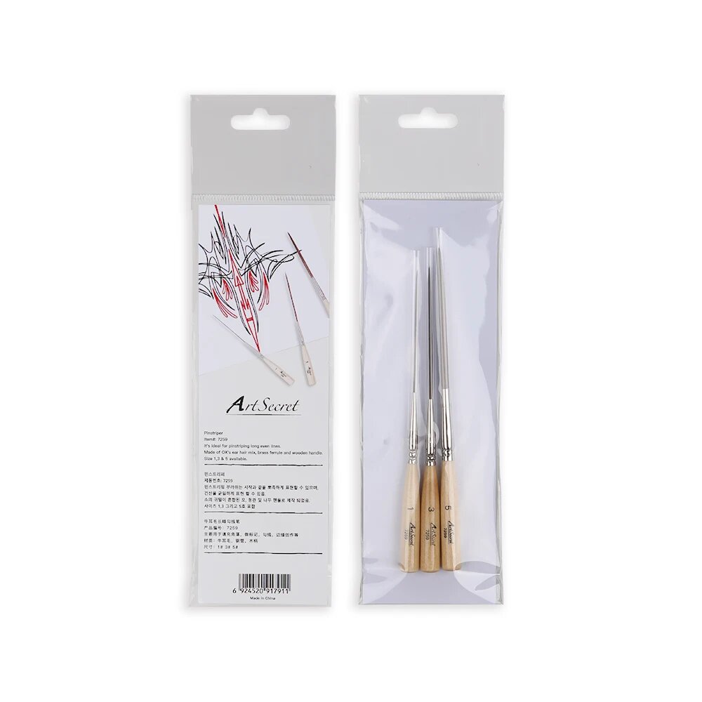 Кисти для рисования Artsecret, набор из 3 шт, длинные лайнеры, коровьи волосы