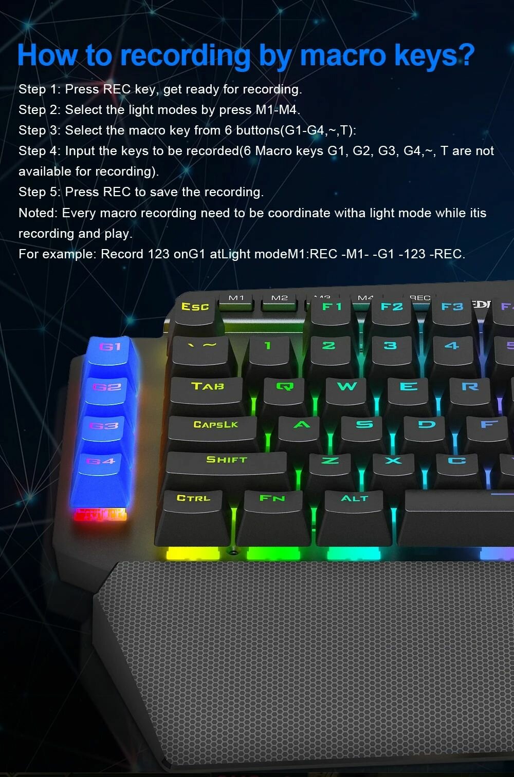 Механическая игровая клавиатура E-YOOSO K-700 для работы одной рукой со светодиодной RGB-подсветкой и 6 встроенными макроклавишами