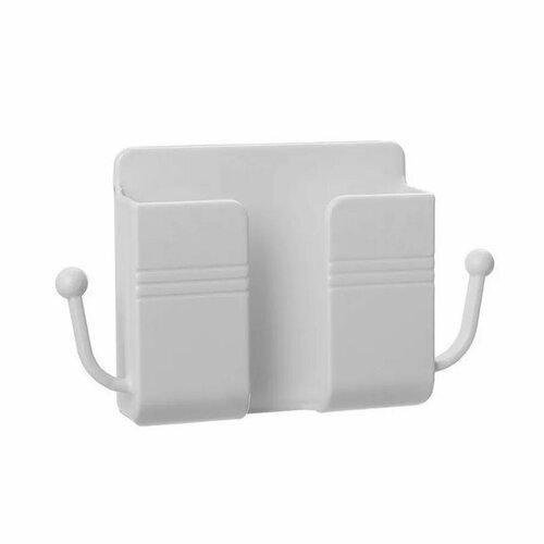 Держатель для телефона пульта ДУ настенный с крючками 10х9х3см Белый