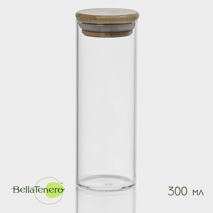 Банка для хранения сыпучих продуктов BellaTenero стеклянная "Эко" 300 мл, 5,5х15,5 см, с бамбуковой крышкой
