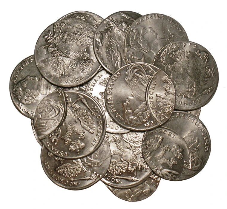 Рубль Петра 1, брак двойной удар, мельхиор 1 штука т/н сувенирная копия монеты, нумизматика, деньги для коллекции