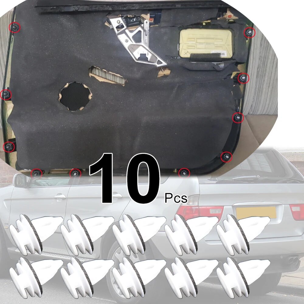 10 шт. для BMW X5 E53 2000 2001 2002 2003 2004 2005 2006 дверная панель, лицевая подкладка, накладка, зажимы, заклепки 51410407984 51417262188