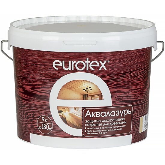 Защитно-декоративное покрытие для дерева Eurotex Аквалазурь, полуглянцевое, 9 кг, сосна