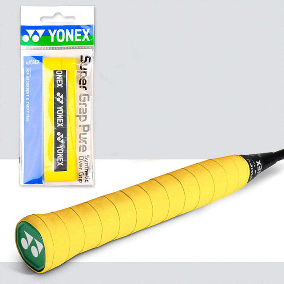 Обмотка для ракетки бадминтон, YONEX SUPER GRAP PURE AC108EX YELLOW, желтая, 1 шт.