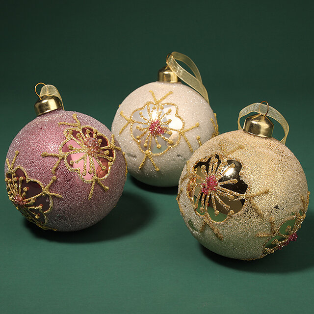 Набор стеклянных шаров Champs de Fleurs 8 см, 3 шт, Kaemingk (Кейминг), 030057