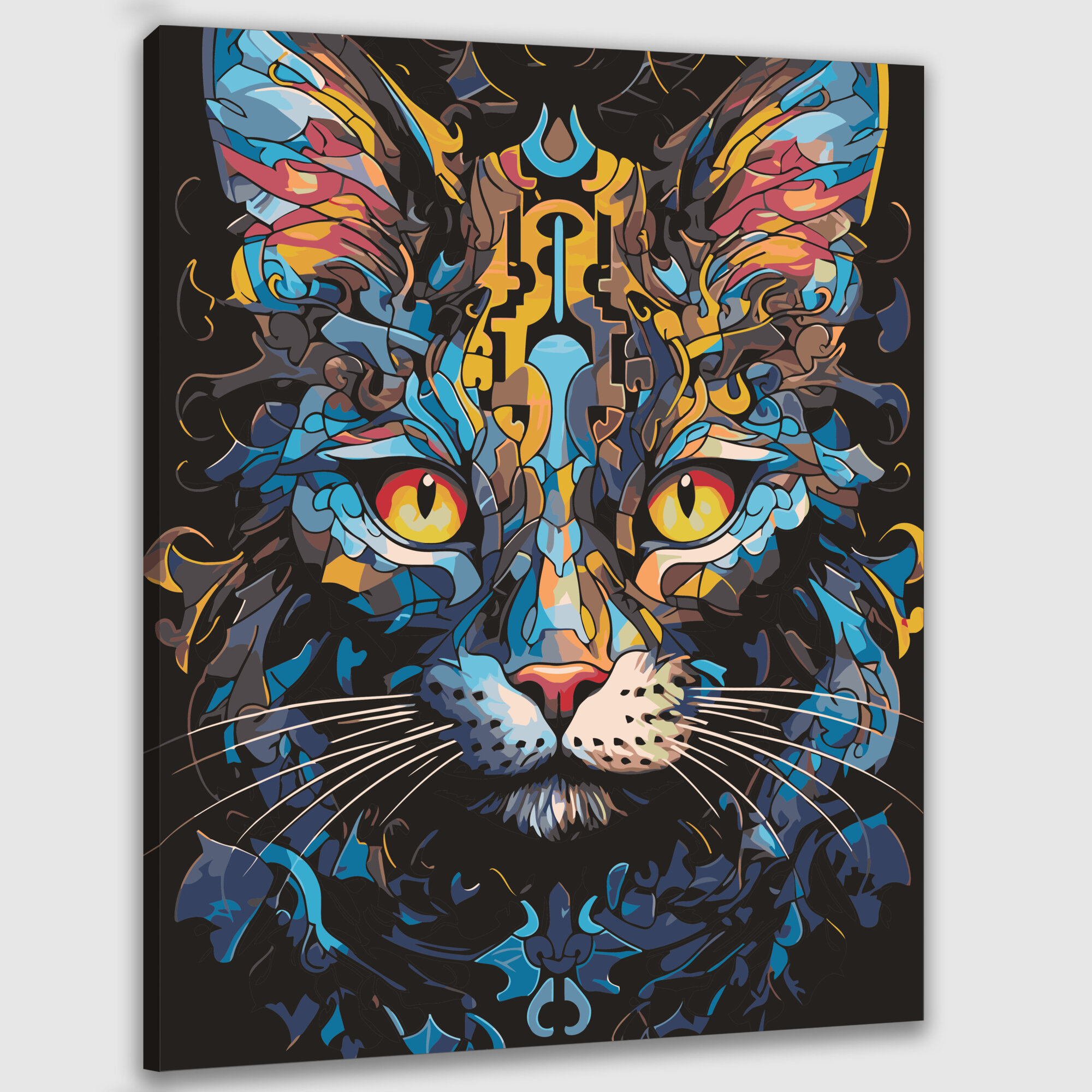 Картина по номерам 40x50 см, картина, искусство, смешанная техника, мистический кот, плавающие кусочки головол, загадка