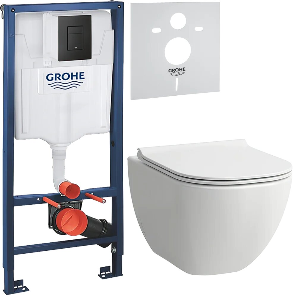 Комплект 3 в 1 Унитаз подвесной Laufen Basal 8.66E1.0.000.000.1 / Инсталляция с кнопкой Grohe Solido 38811KF0 цвет черный / Звукоизоляция 37131000