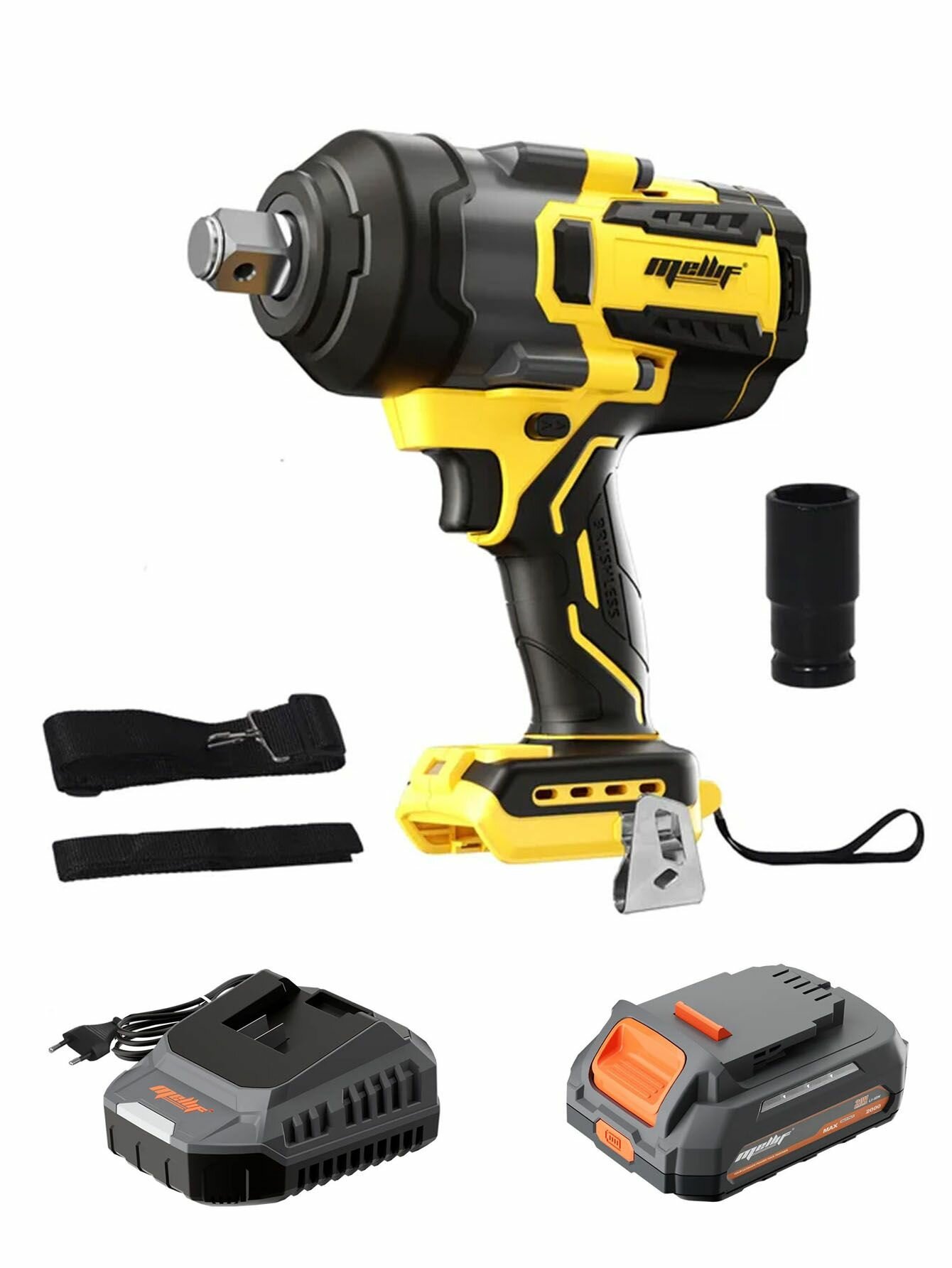 Беспроводной электрический ключ Mellif совместим с аккумулятором DeWalt 18v / 20v (с аккумулятором 4.0), 1420 нм, бесщеточным двигателем, используется для обслуживания автомобилей, украшения дома