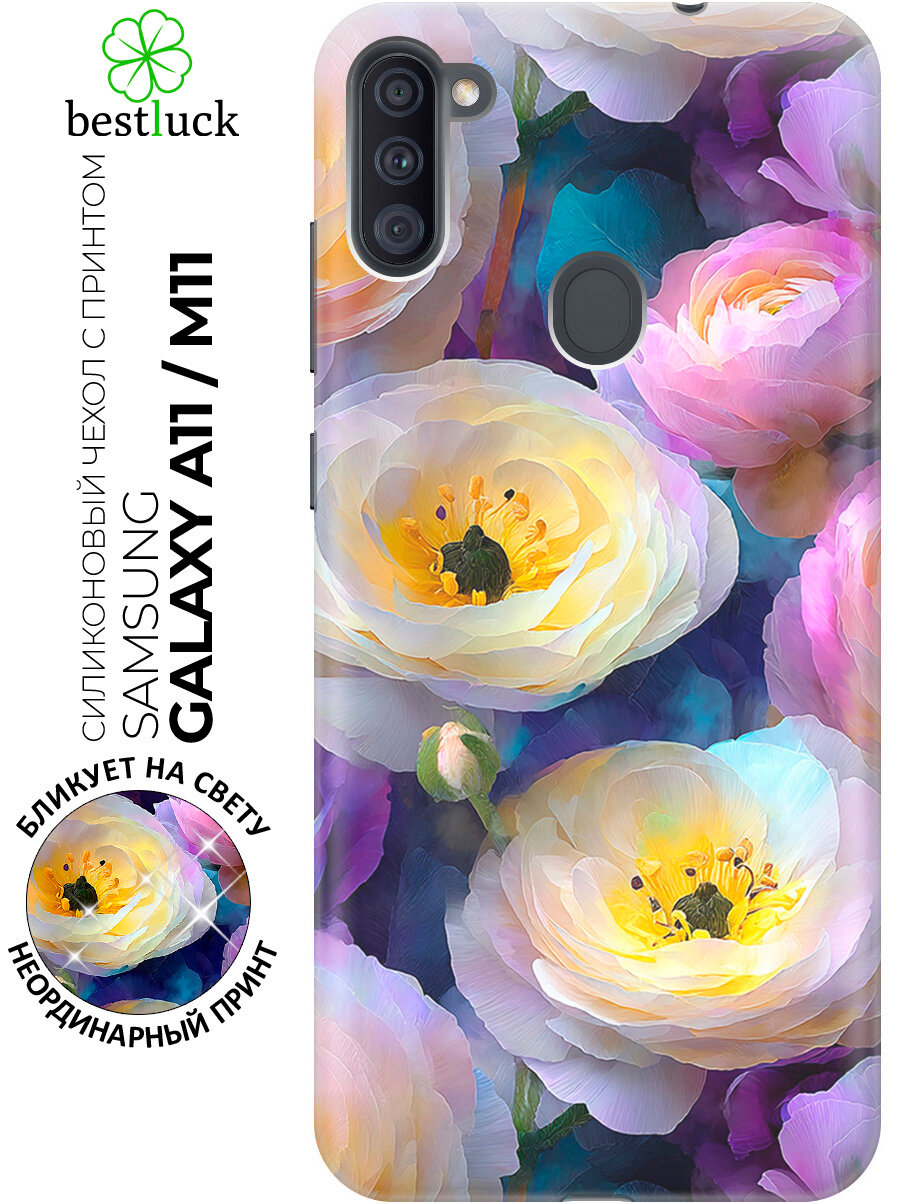 Силиконовый чехол на Samsung Galaxy A11 / M11 с принтом "Кружева из ранункулюсов"