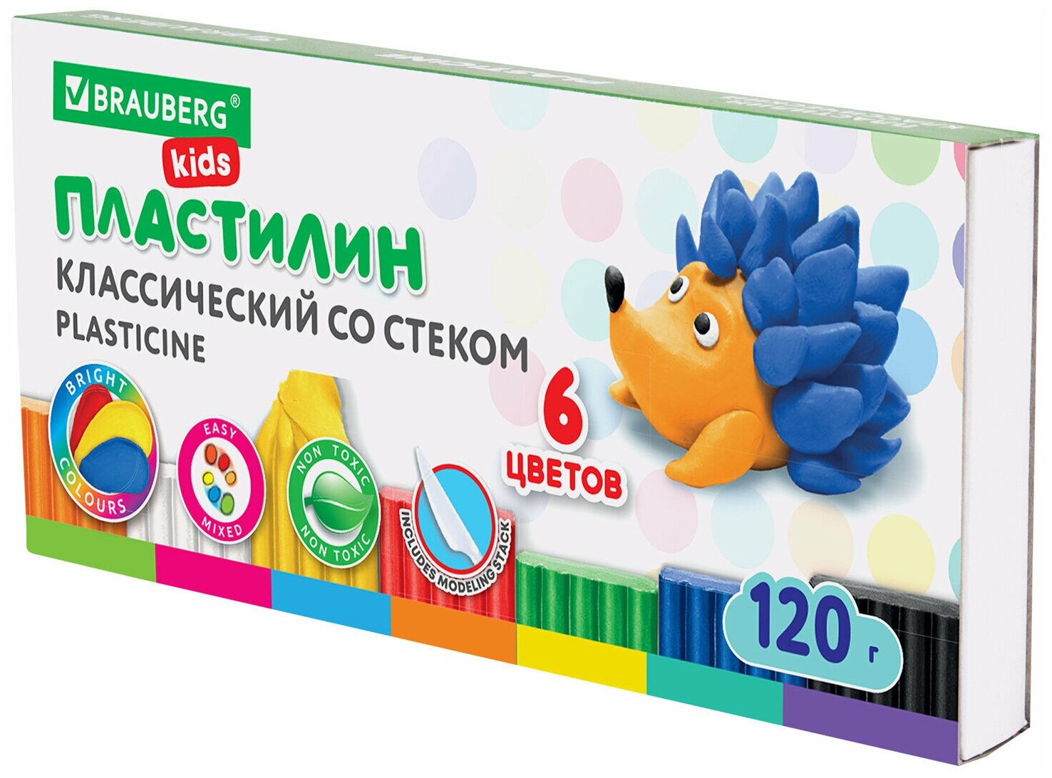 Пластилин классический BRAUBERG KIDS, 6 цветов, 120 г, стек, высшее качество, 106435