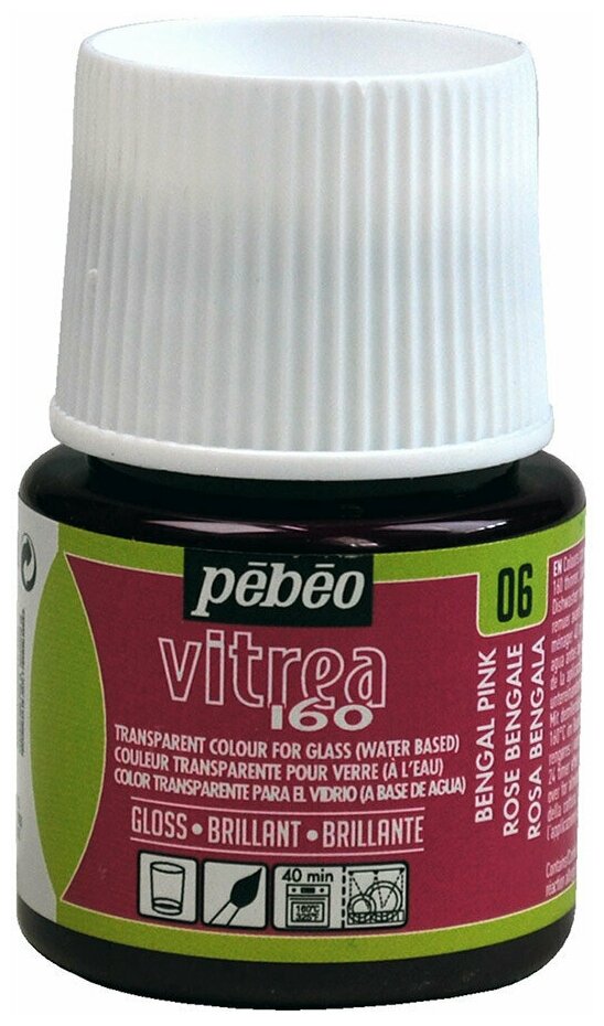 Краски и контуры по стеклу и керамике PEBEO Краска по стеклу глянцевая под обжиг Vitrea 160 45 мл 111006 розовый бенгальский