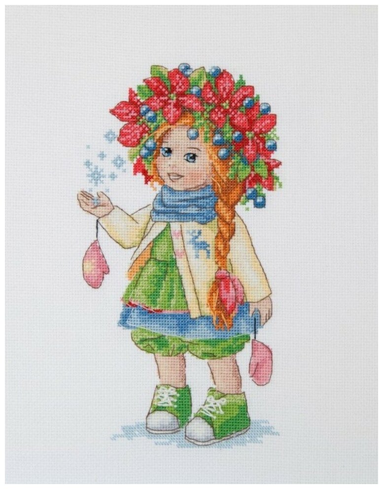 Набор для вышивания Мережка #K-105 Зимняя девочка, Счетный крест, 14 x 23 см