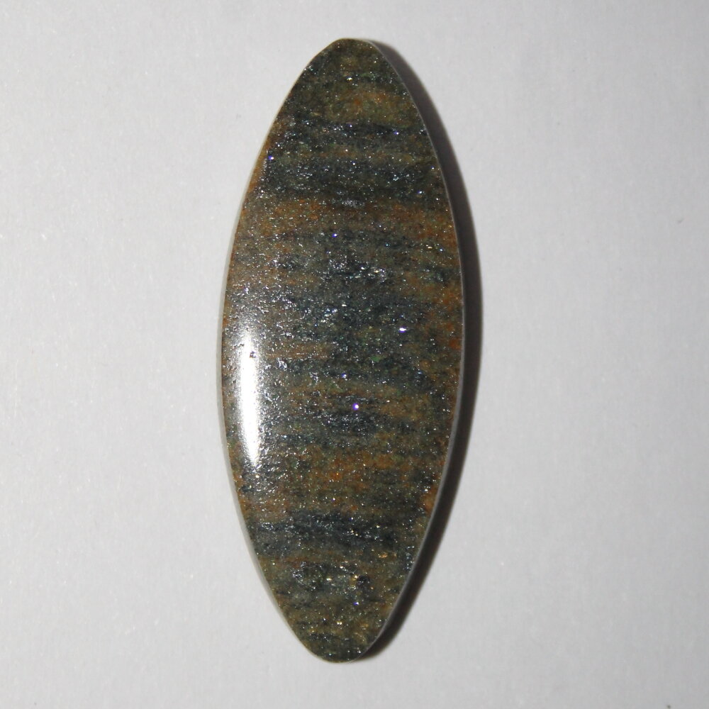 Уткинит, чёрный авантюрин кабошон, 36х15х3 мм, Урал, «True Stones»