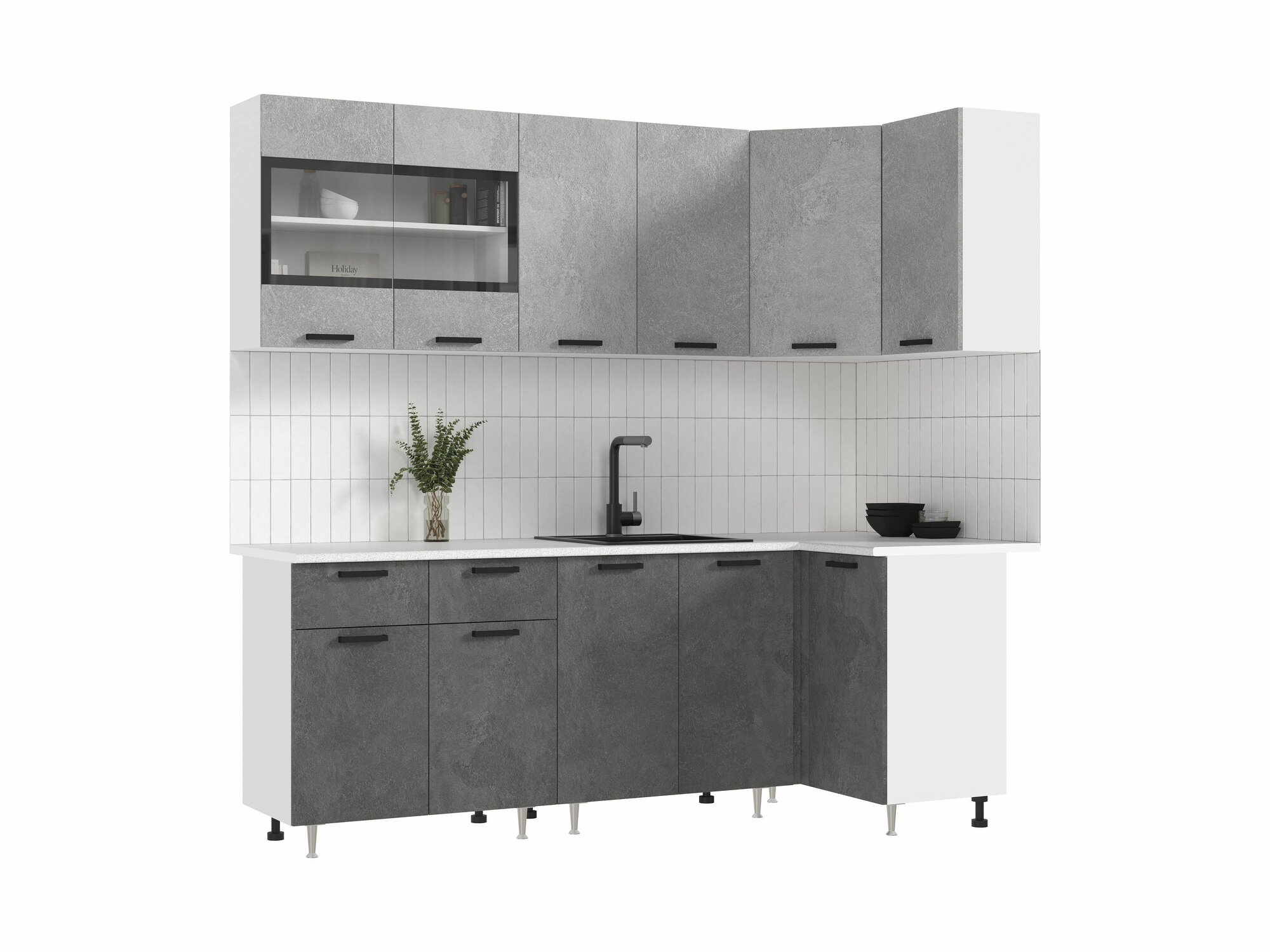 Кухня угловая Рио NEW 2,2х1,0м Бетон светлый/Бетон темный