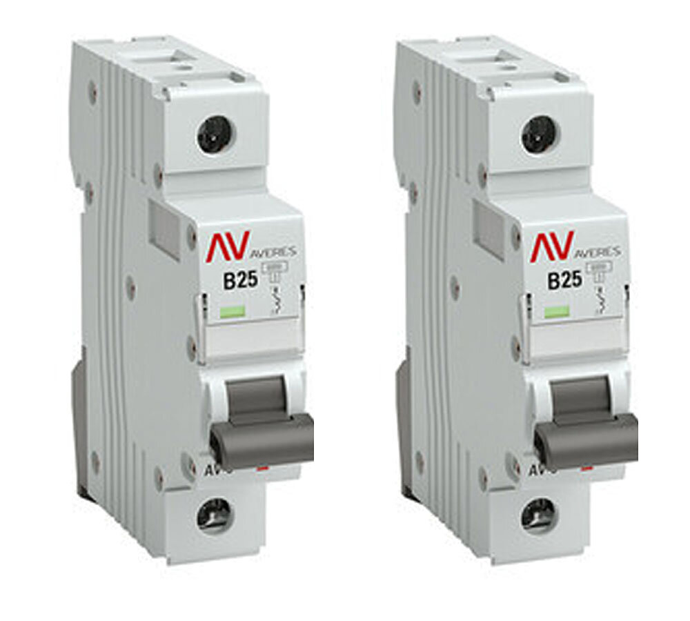 Автоматический выключатель EKF Averes AV-6 (mcb6-1-25B-av) 1P 25А тип В 6 кА 230 В на DIN-рейку (2 шт.)