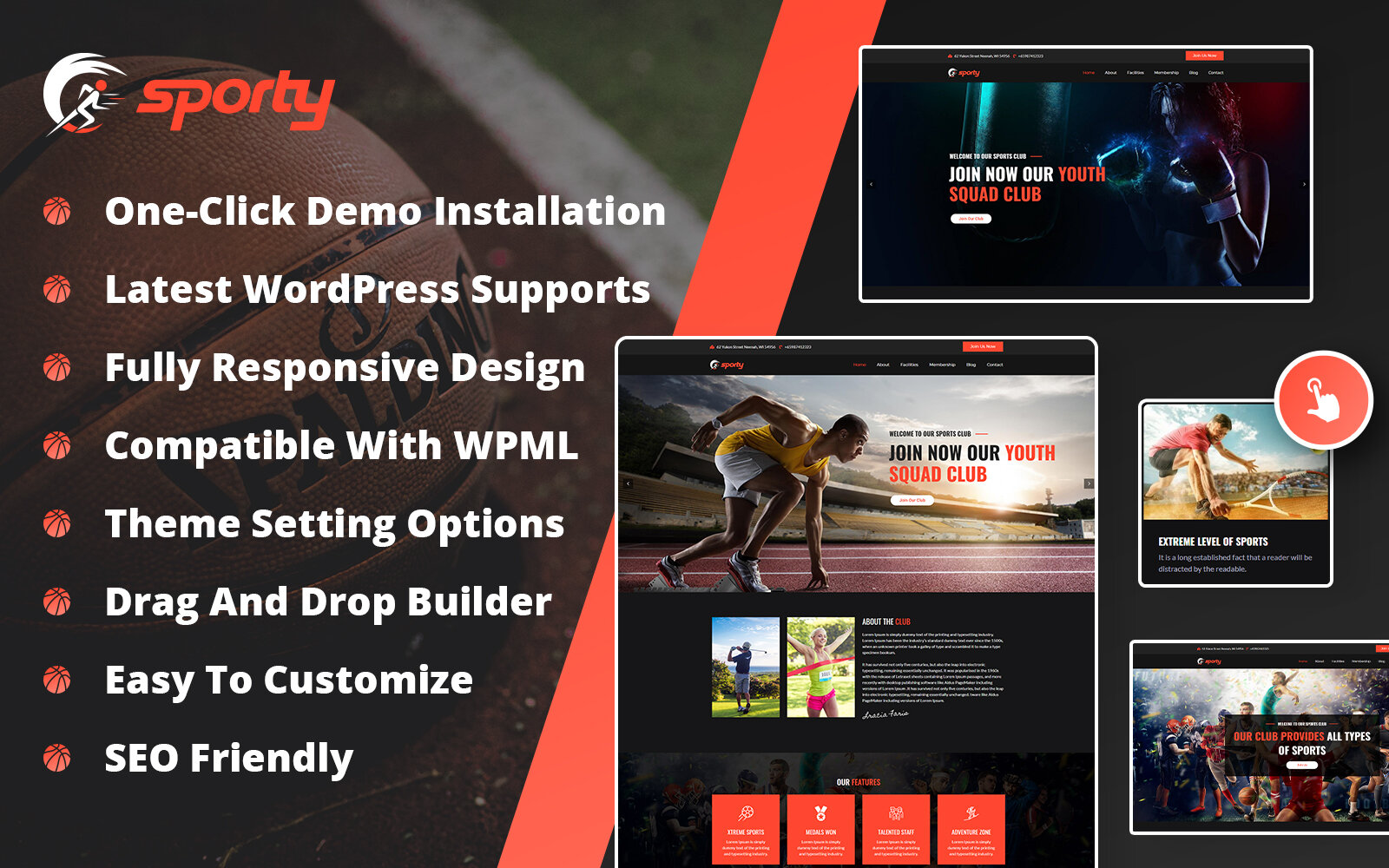Подарочный сертификат на Шаблон для сайта Вордпресс с демоконтентом SPORTY - Sport Club Theme WordPress