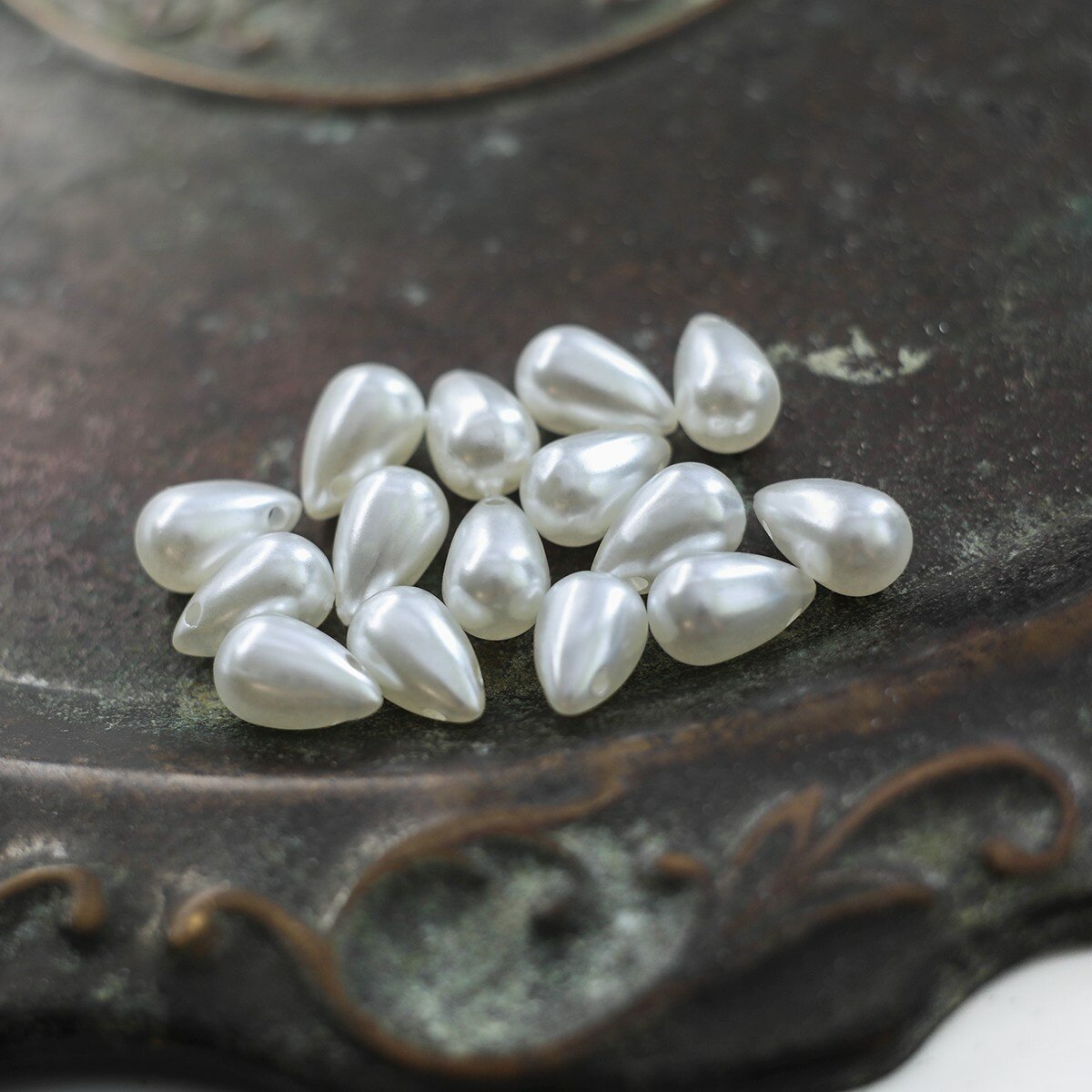 Бусины акриловые жемчуг 60 шт, капельки, сливочно-белый, 13х8 мм