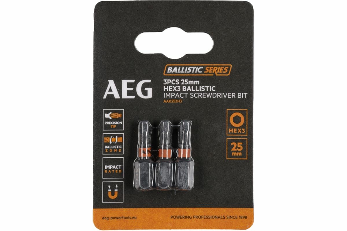 AEG Биты Ударные 3шт. Ударные HEX 3х25mm AAK253H3 4932479177