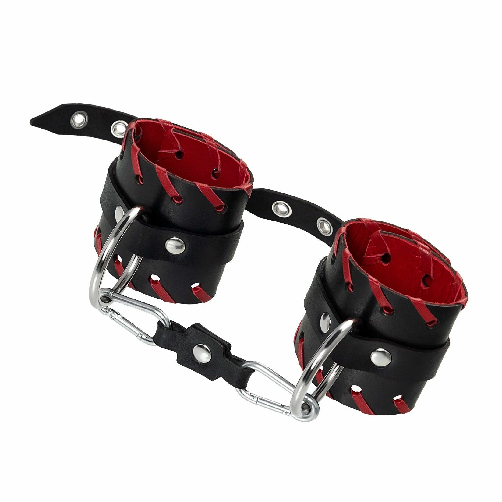 Черно-красные наручники из натуральной кожи, черный с красным, натуральная кожа, Унисекс, BDSM, садо-мазо товары