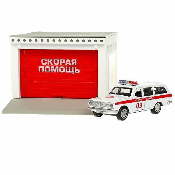 Игровой набор Технопарк Гараж Скорая помощь, с автомобилем ГАЗ 2402 Скорая GARAGESMA-20PLAMB-GAZ
