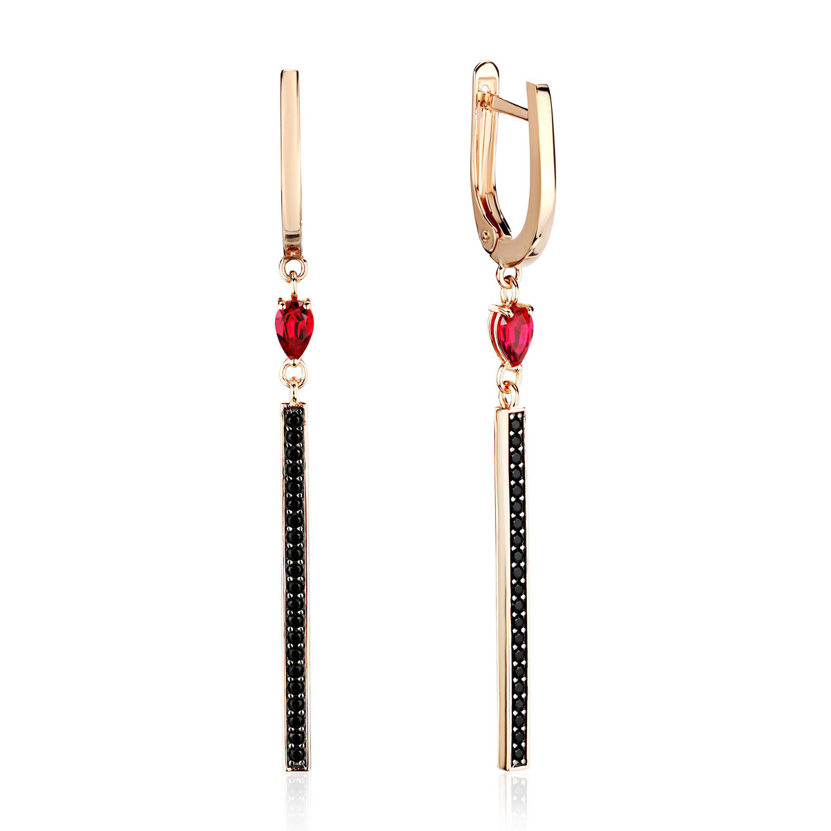 Серьги, красное золото, 585 проба, рубин синтетический, фианит