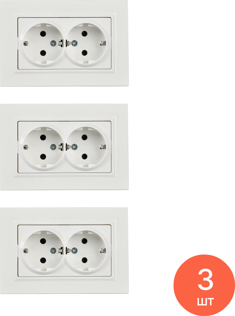 Розетка силовая штепсельная IEK / ИЭК Brite РСш12-3-БрБ в сборе, 16А 230В IP20, белый, с заземлением и защитными шторками BR-R24-16-K01-F (комплект из 3 шт)