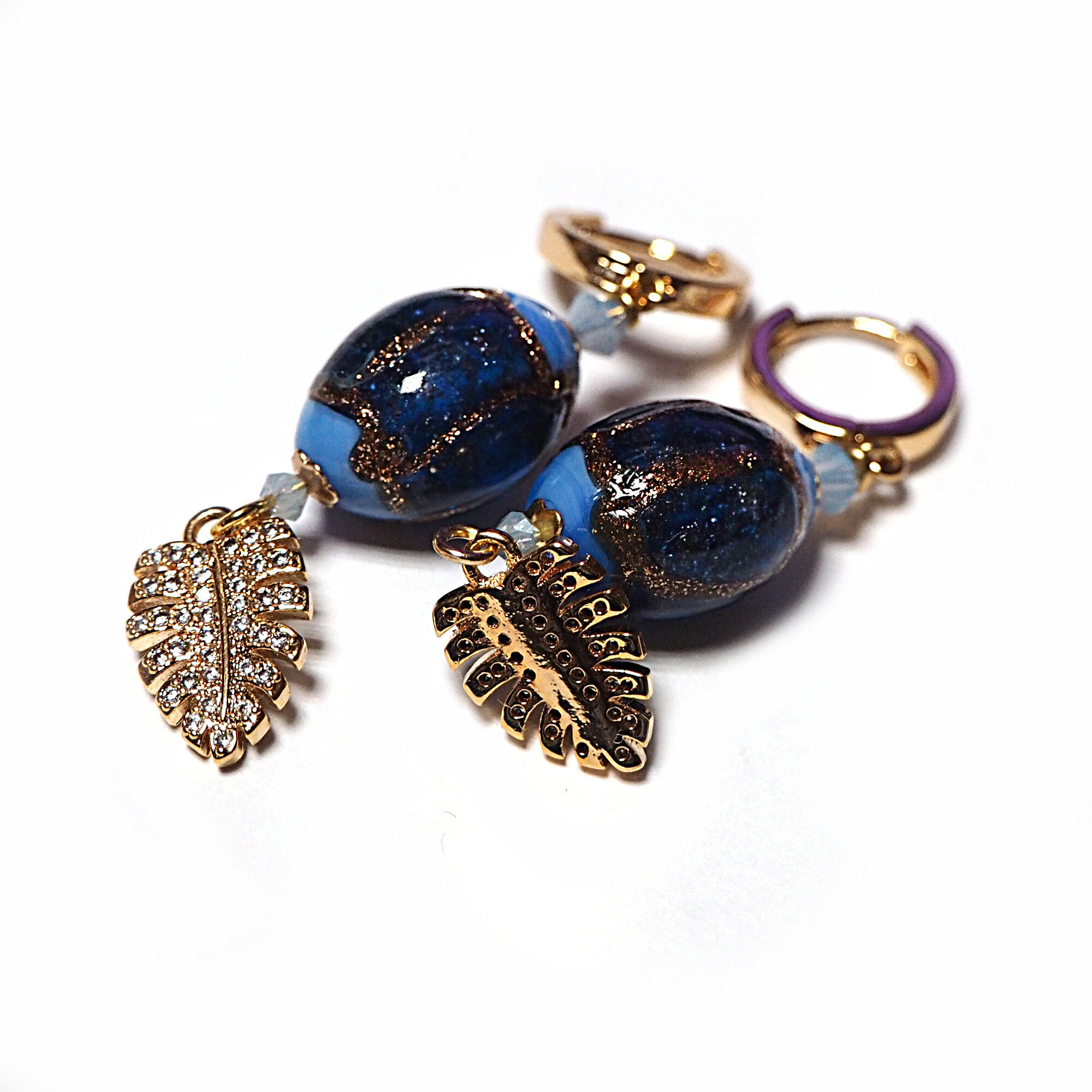 Серьги с подвесками, муранское стекло, Swarovski Zirconia, авантюриновое стекло