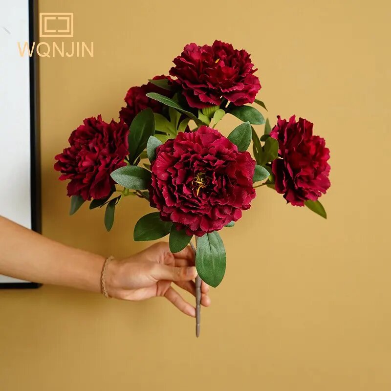 Искусственные пионы WQNJIN, бордовые, 45 см