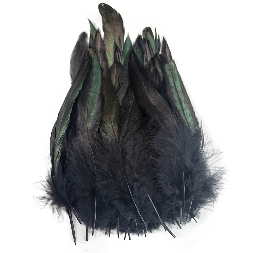 Натуральные окрашенные перья петуха 15-20 см Темно-зеленый, 200pcs, Black