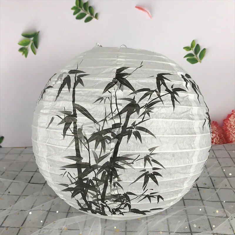 Японский круглый фонарь с цветочным принтом D