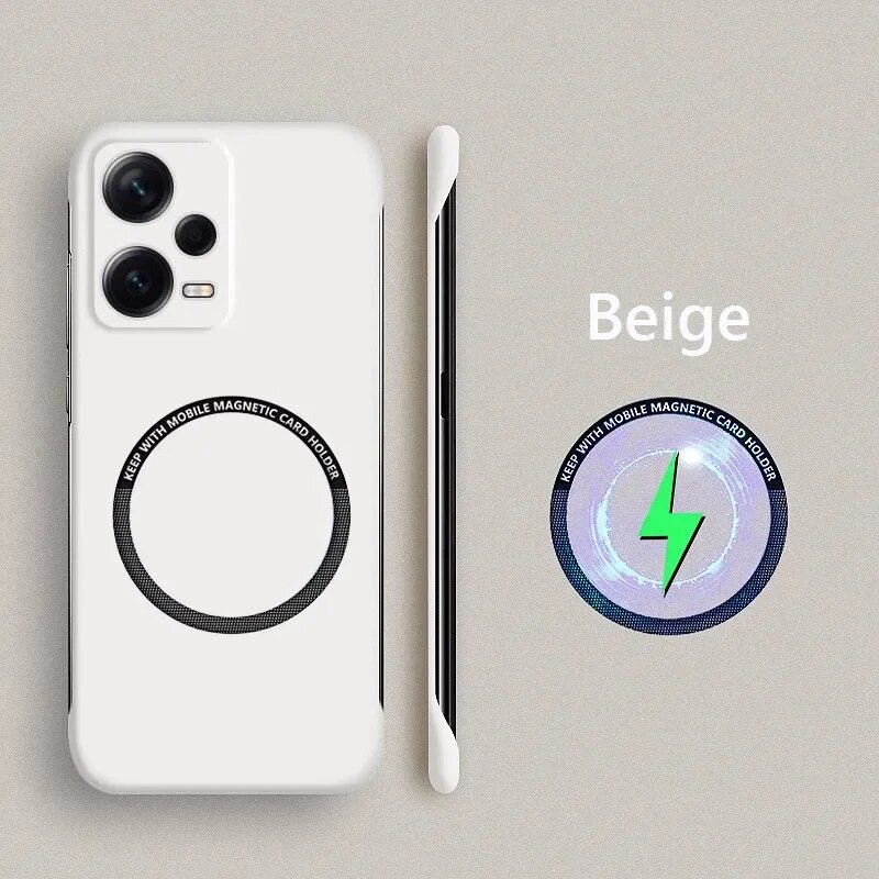 Безрамочный магнитный тонкий чехол Magsafe для Xiaomi Redmi Note 12 Pro Beige, Redmi Note 12 Pro