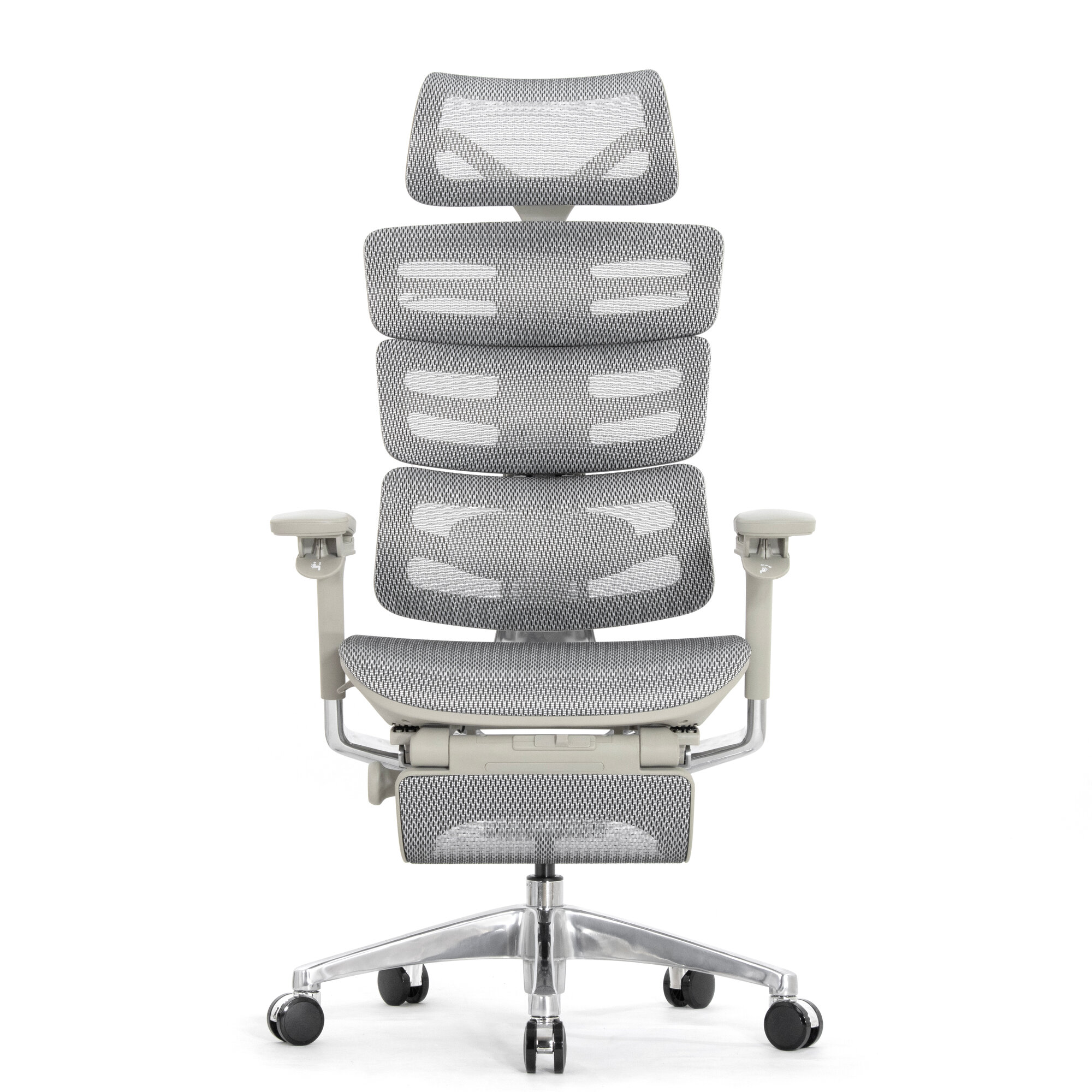 Кресло с подножкой FALTO Evolution (тихие вставки, управление на подлокотниках, сетка, серый)