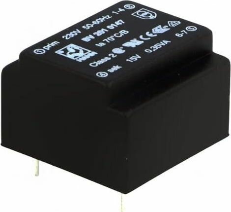 Трансформатор HAHN BV2010147 залитый, 0,35ВА, 230ВAC, 15В, 23мА, Монтаж на плату, 1 шт
