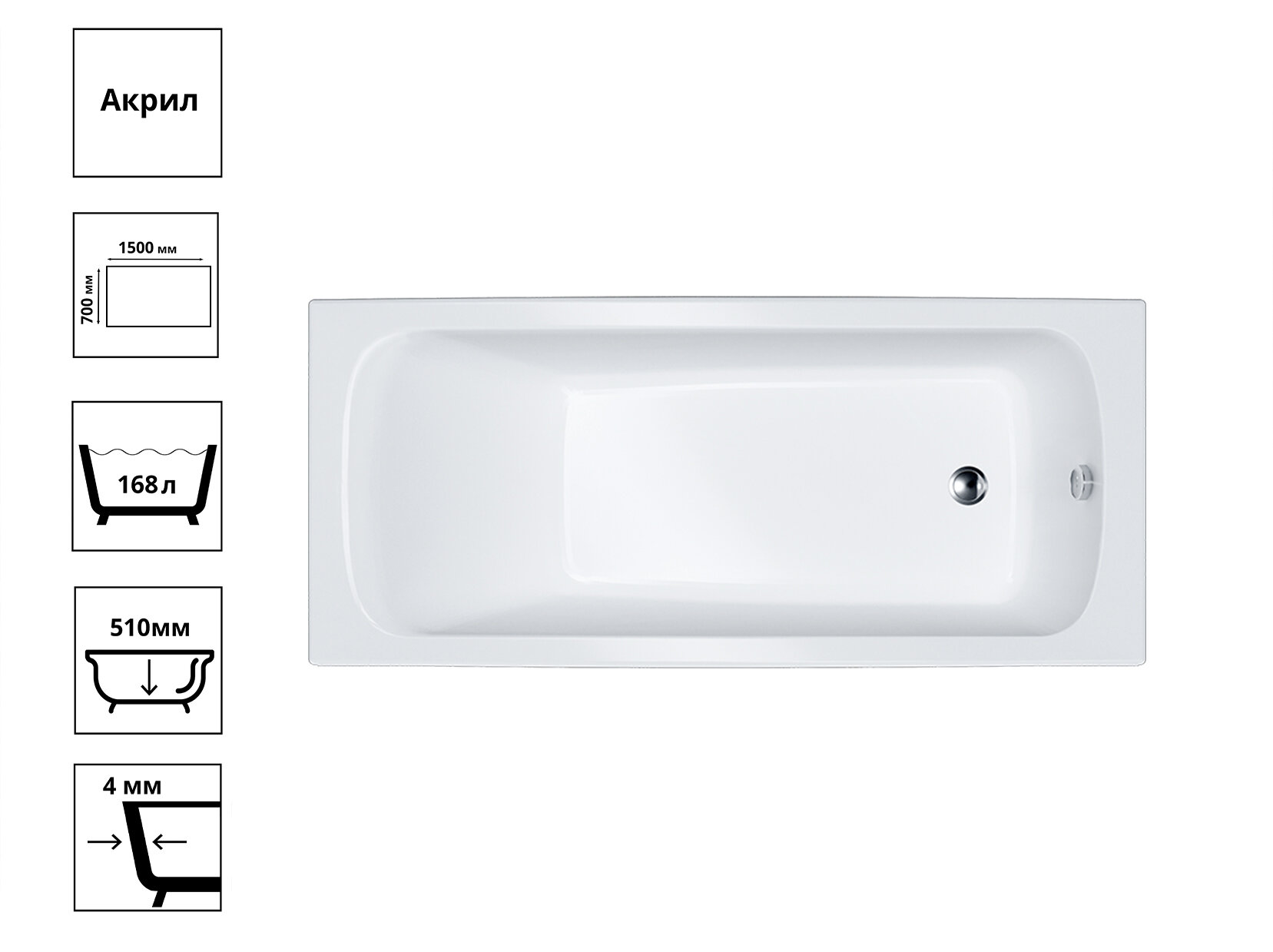 Ванна Triton Gamma 150 см, на каркасе, экран к ванне Gamma 150