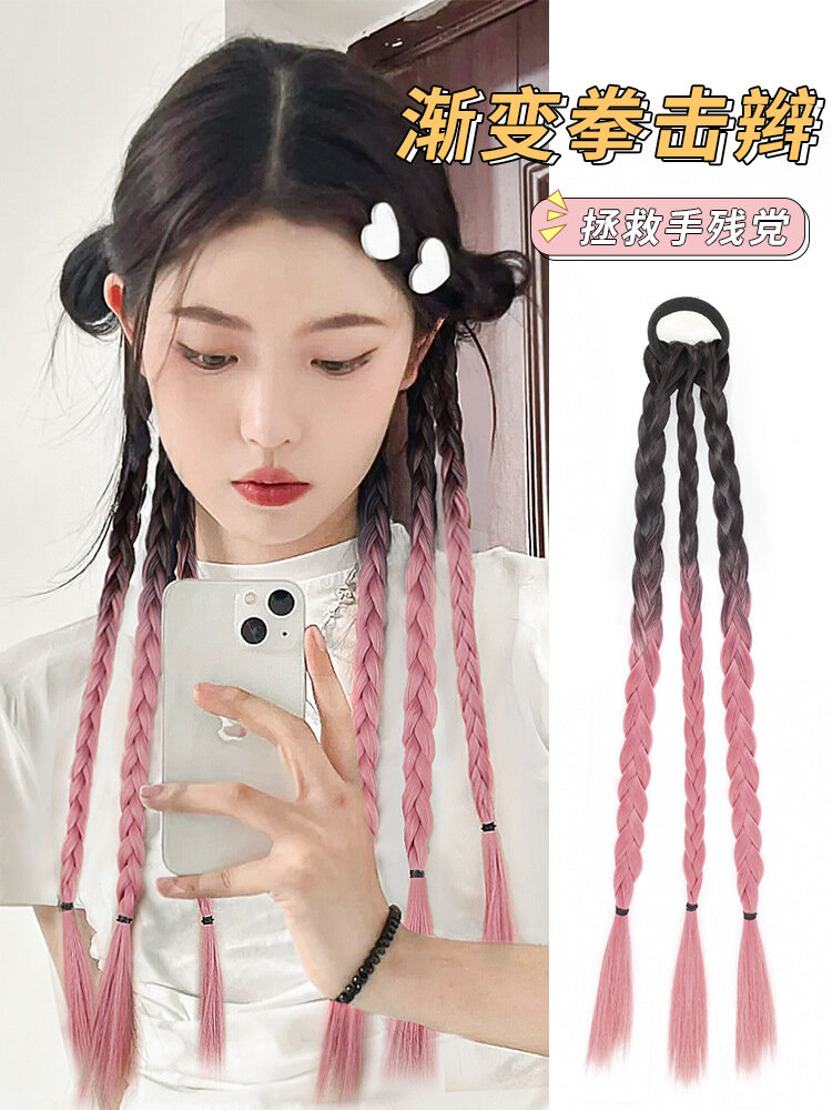 Парик с косичками для бокса, женский конский хвост, милый, крутой, горячий, девушка, градиентный парик с косичками, сетка, красные дреды, парик с косичками, оптовая продажа