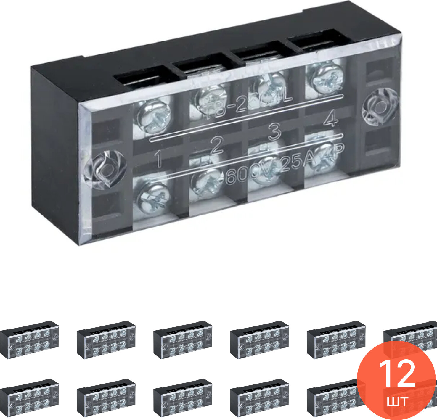 Блок зажимов EKF / ЕКФ PROxima TB-2504, в корпусе из пластика, черный, 2.5мм2, 25А, 4 пары контактов / электрика (комплект из 12 шт)