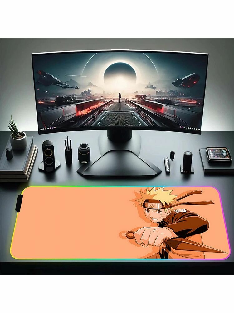 Коврик для мыши NARUTO SHIPPUDEN, игровой, с подсветкой, нескользящее основание